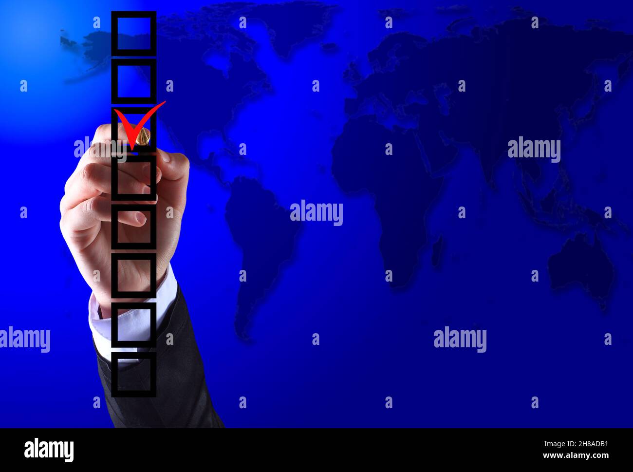 business woman hand choose check mark on box Stock Photo - Alamy