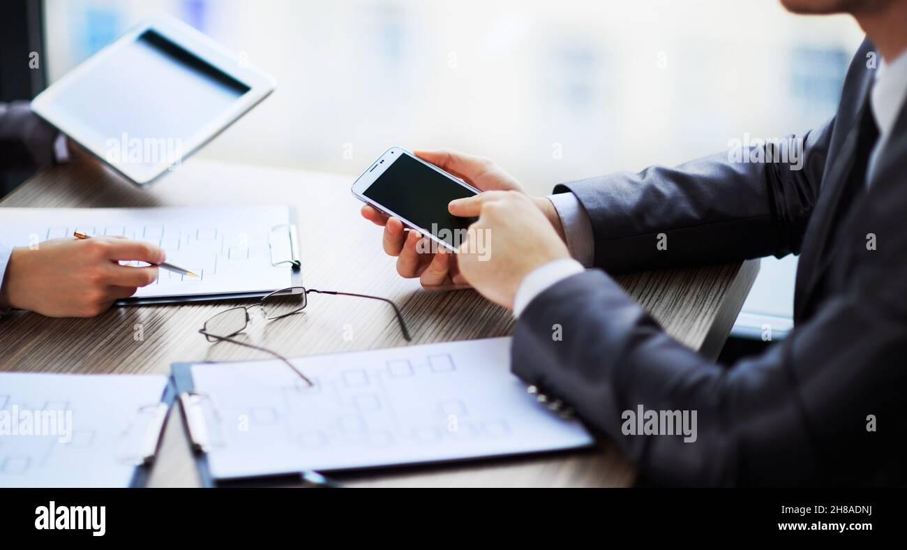 Business team working on a scheme business using the tablet and ...