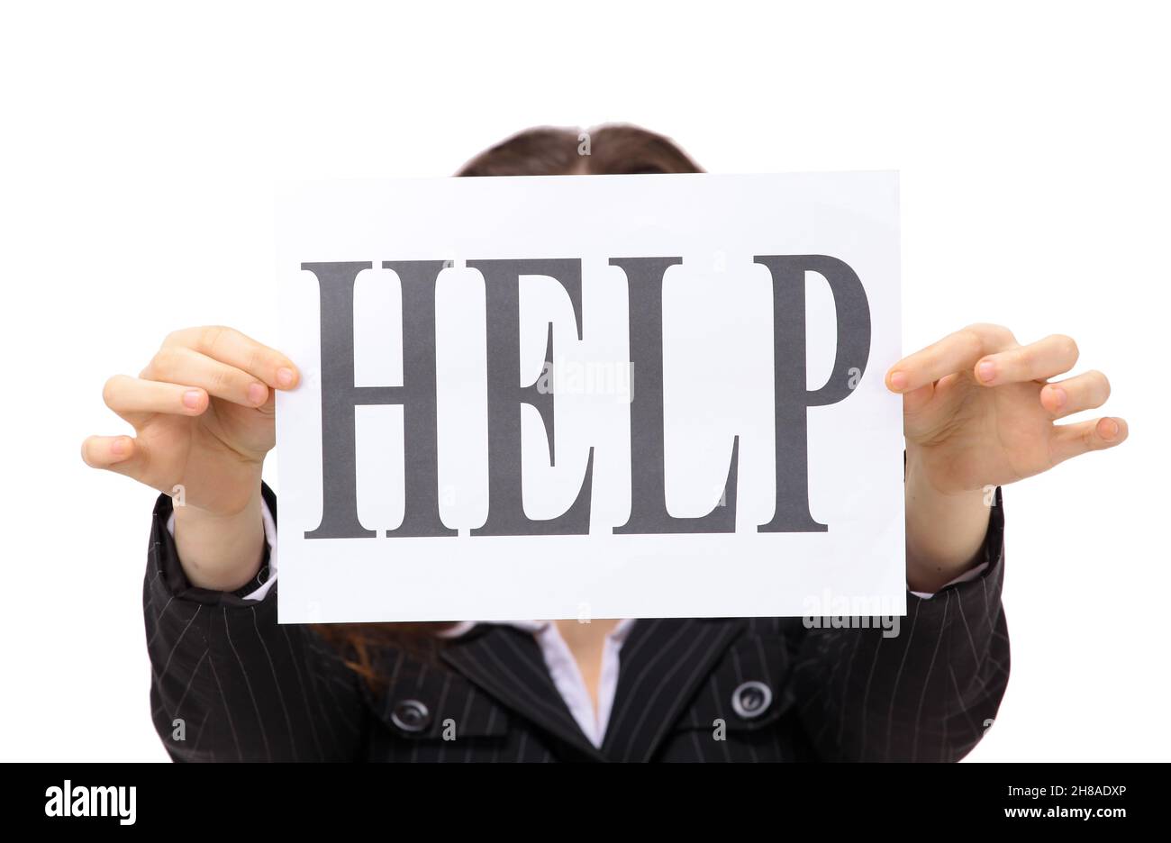 business woman needs help to manage work. Isolated on white background ...