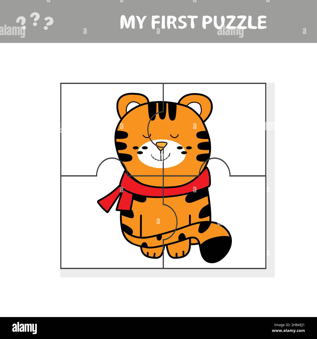 Puzzle game for children - Christmas tiger, education game for kids ...