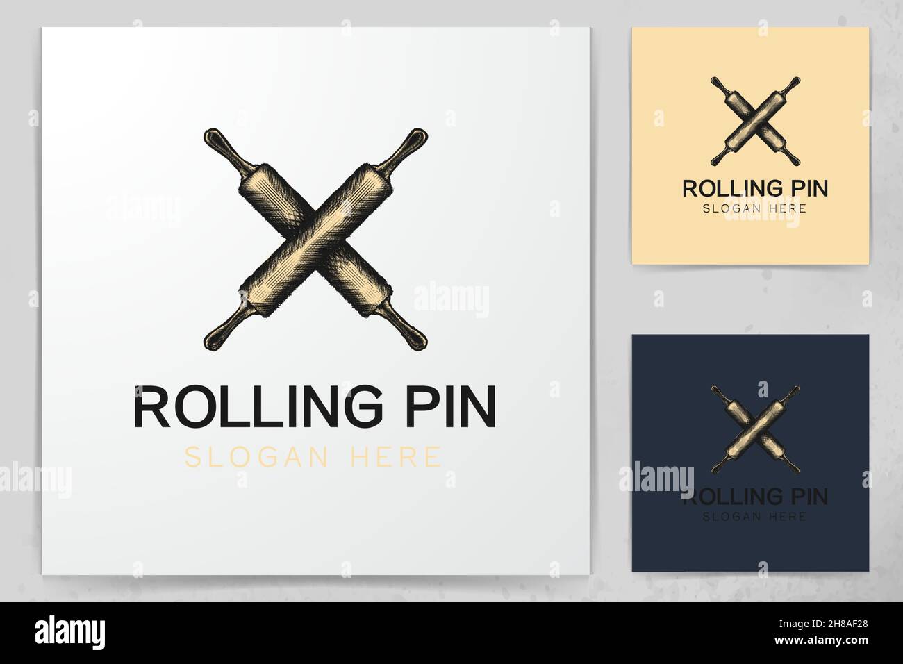 hand drawn crossed rolling pin, vintage bakery logo Designs Inspiration ...