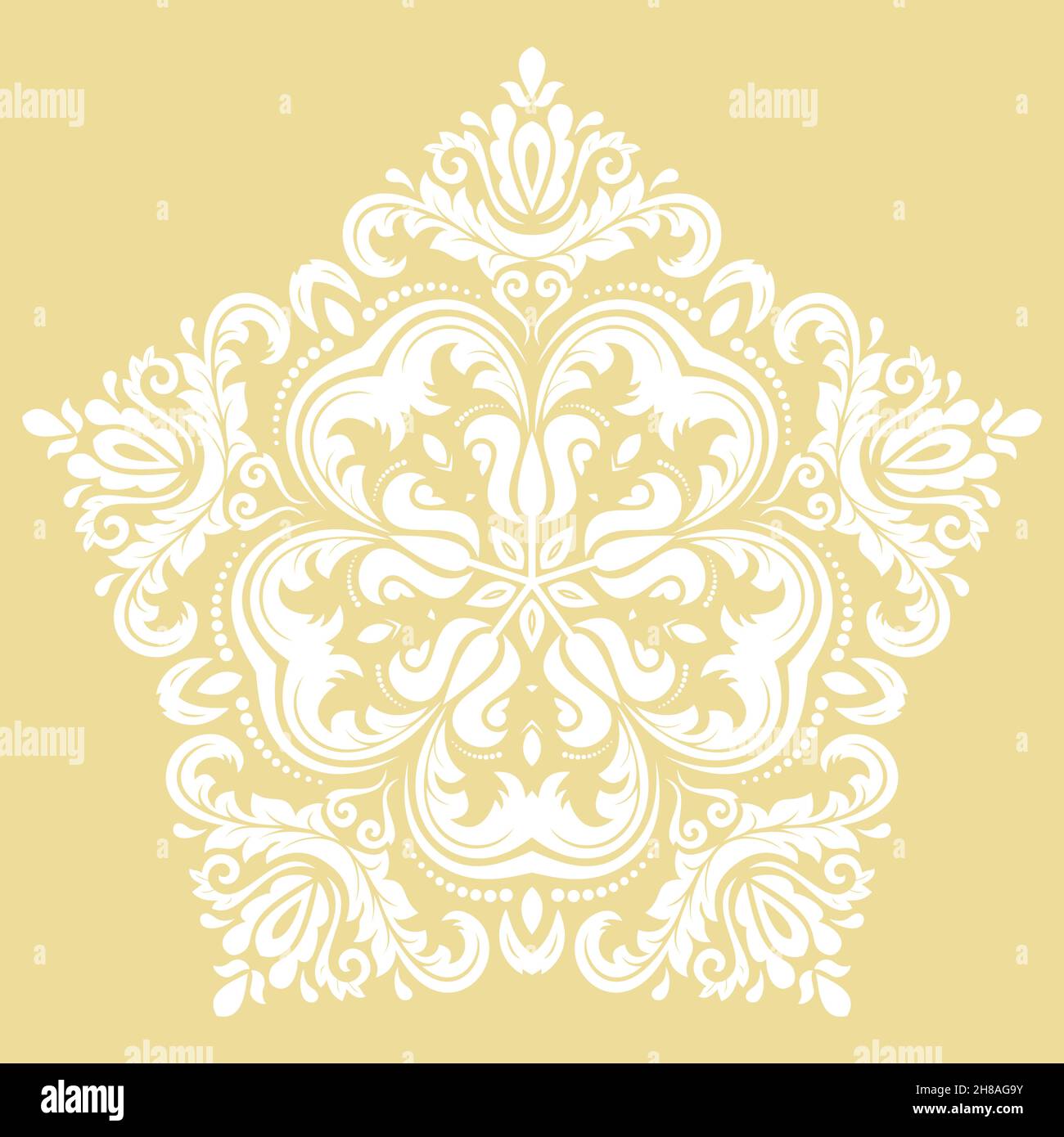 Oriental vector yellow and white pattern with arabesques and floral elements. Traditional ...