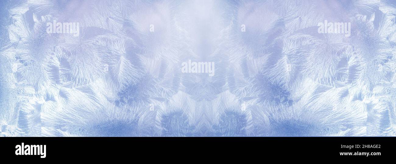 Blue frost winter background, frozen window close up. Icy frost pattern ...