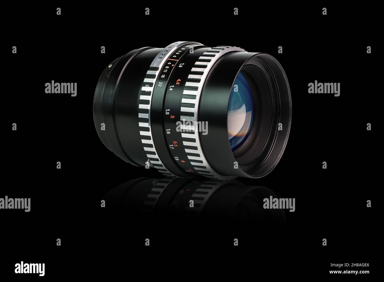 isolated old photo lens on black background with reflection Stock Photo ...