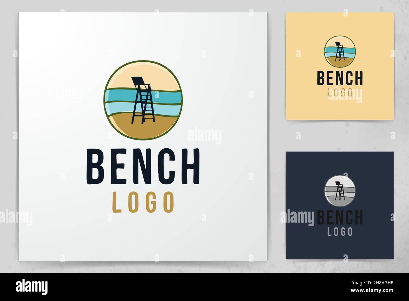 bench on beach, beach guard logo Designs Inspiration Isolated on White ...