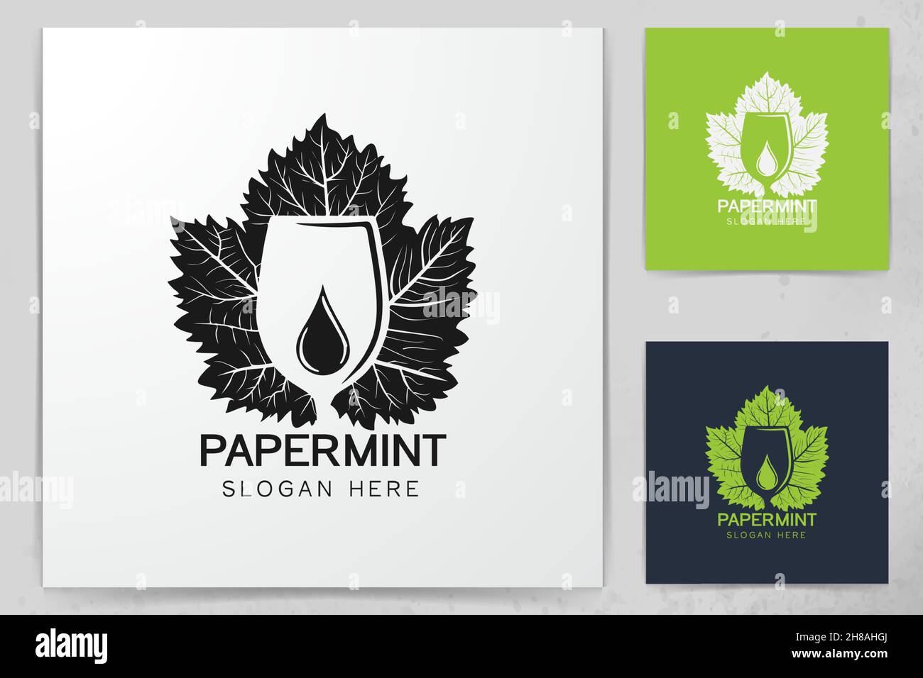 glass wine liquid drop and paper mint logo design inspiration Stock ...