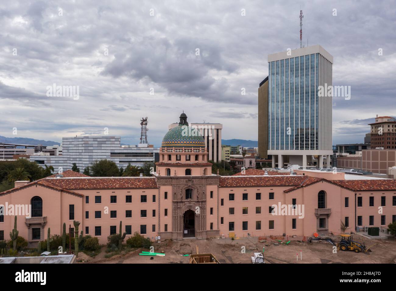 Old Pima County Courthouse in Tucson while being renovated, aerial ...