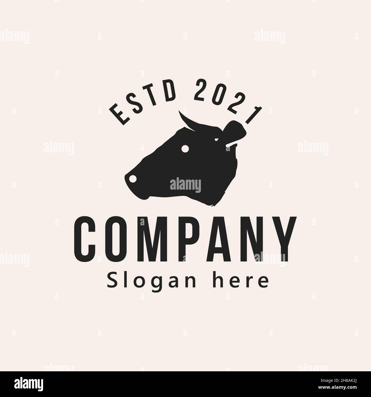 vintage head cow, farm and butcher logo design vector illustration ...