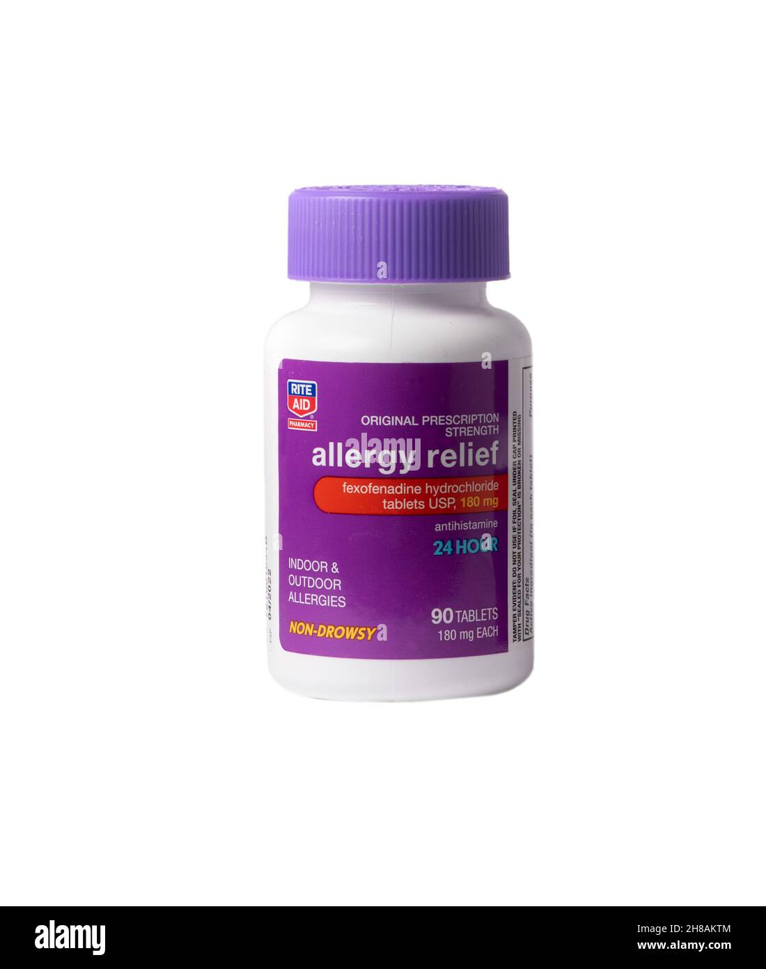 Davis, CA, 24 October, 2021. Bottle of Fexofenadine isolated on white ...