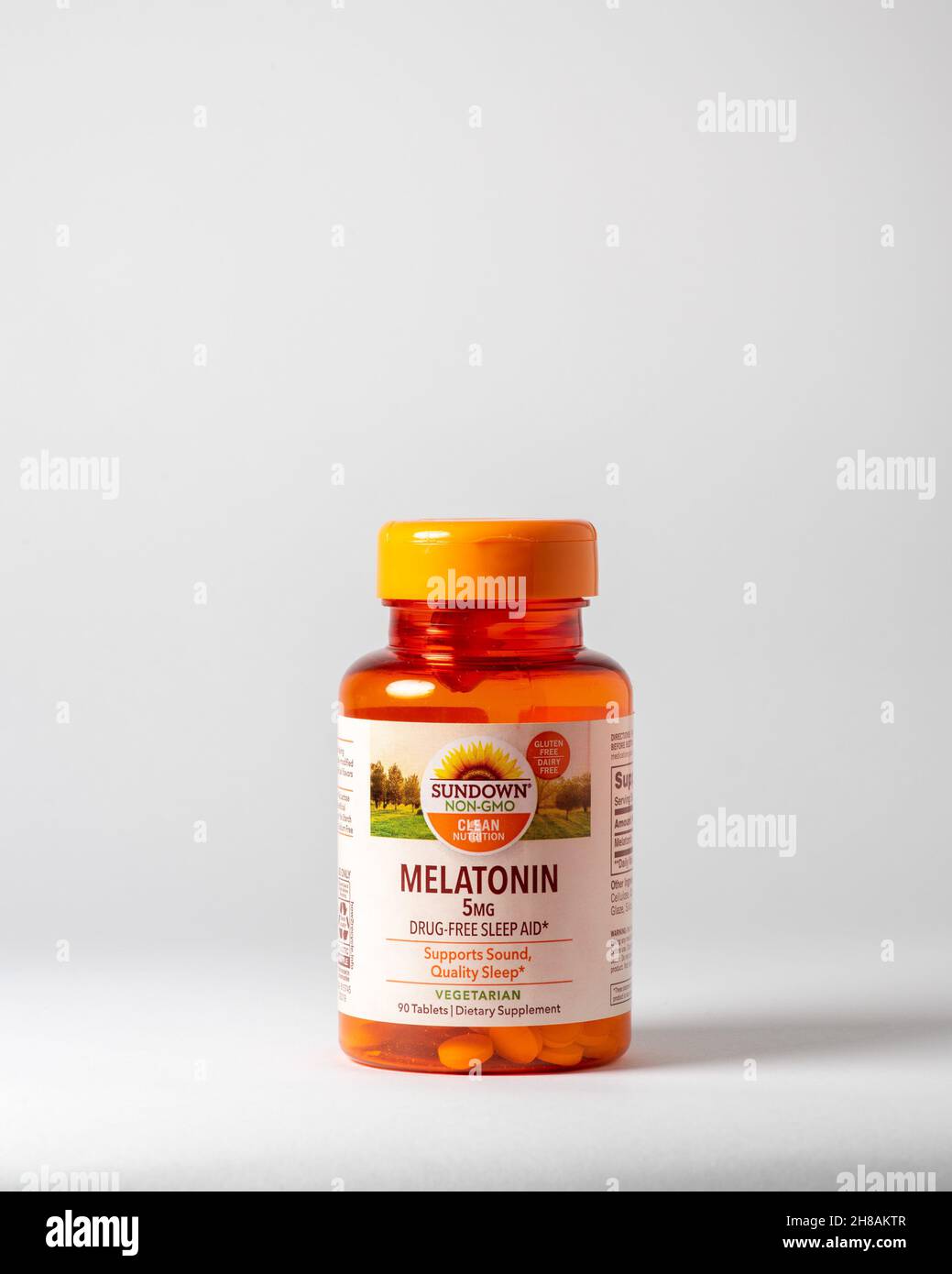 Davis, CA, 24 October, 2021. Bottle of Sundown Naturals Melatonin ...