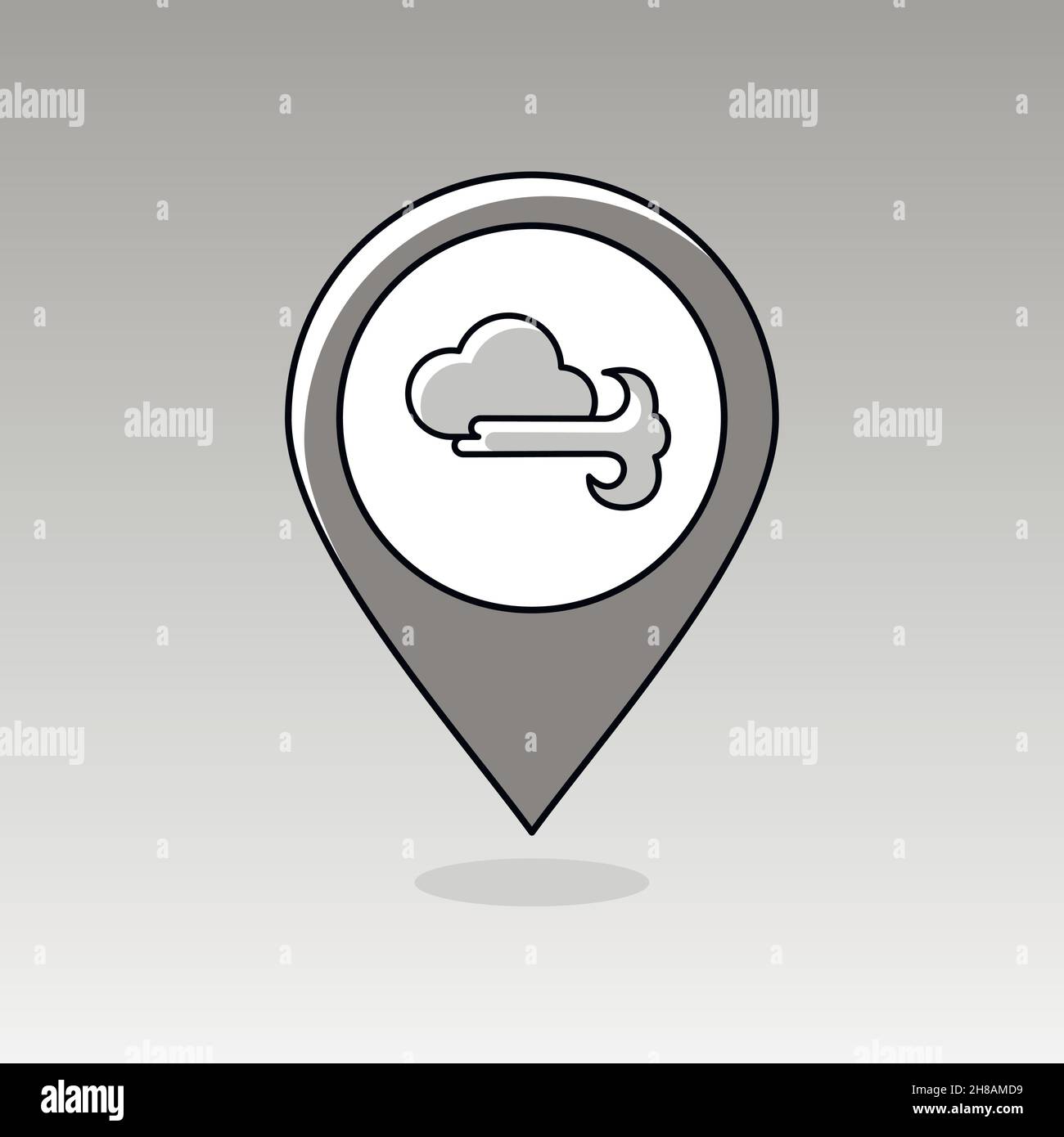 Cloud blows Wind outline pin map icon. Map pointer. Map markers ...