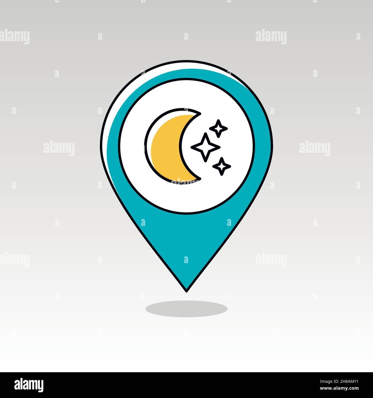 Moon and stars outline pin map icon. Map pointer. Map markers. Sleep ...