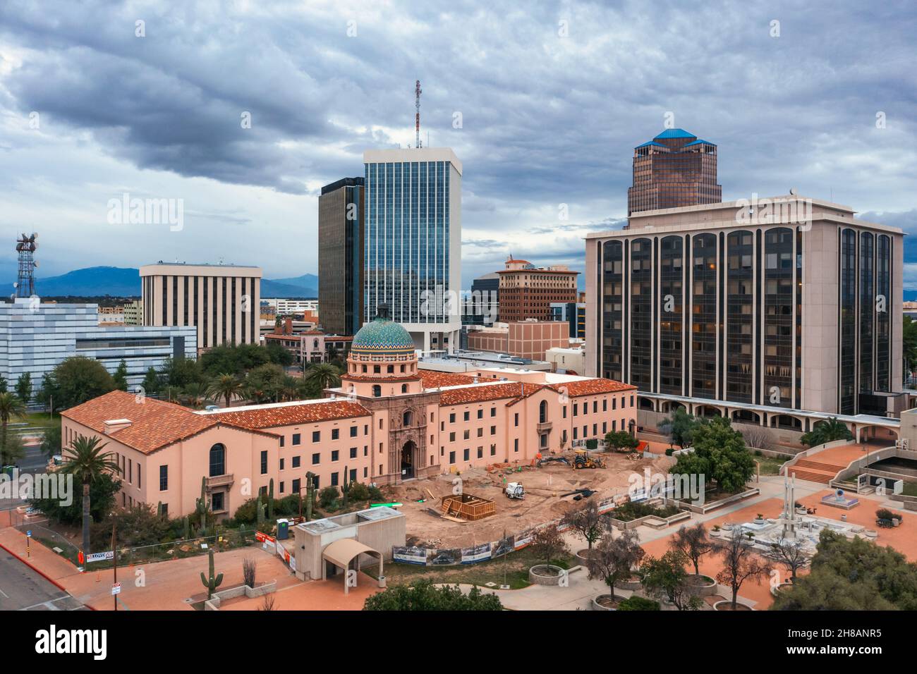 Old Pima County Courthouse in Tucson while being renovated, aerial ...