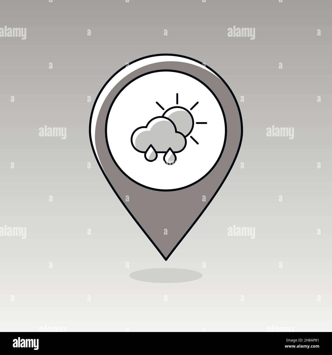 Rain Cloud Sun outline pin map icon. Map pointer. Map markers ...