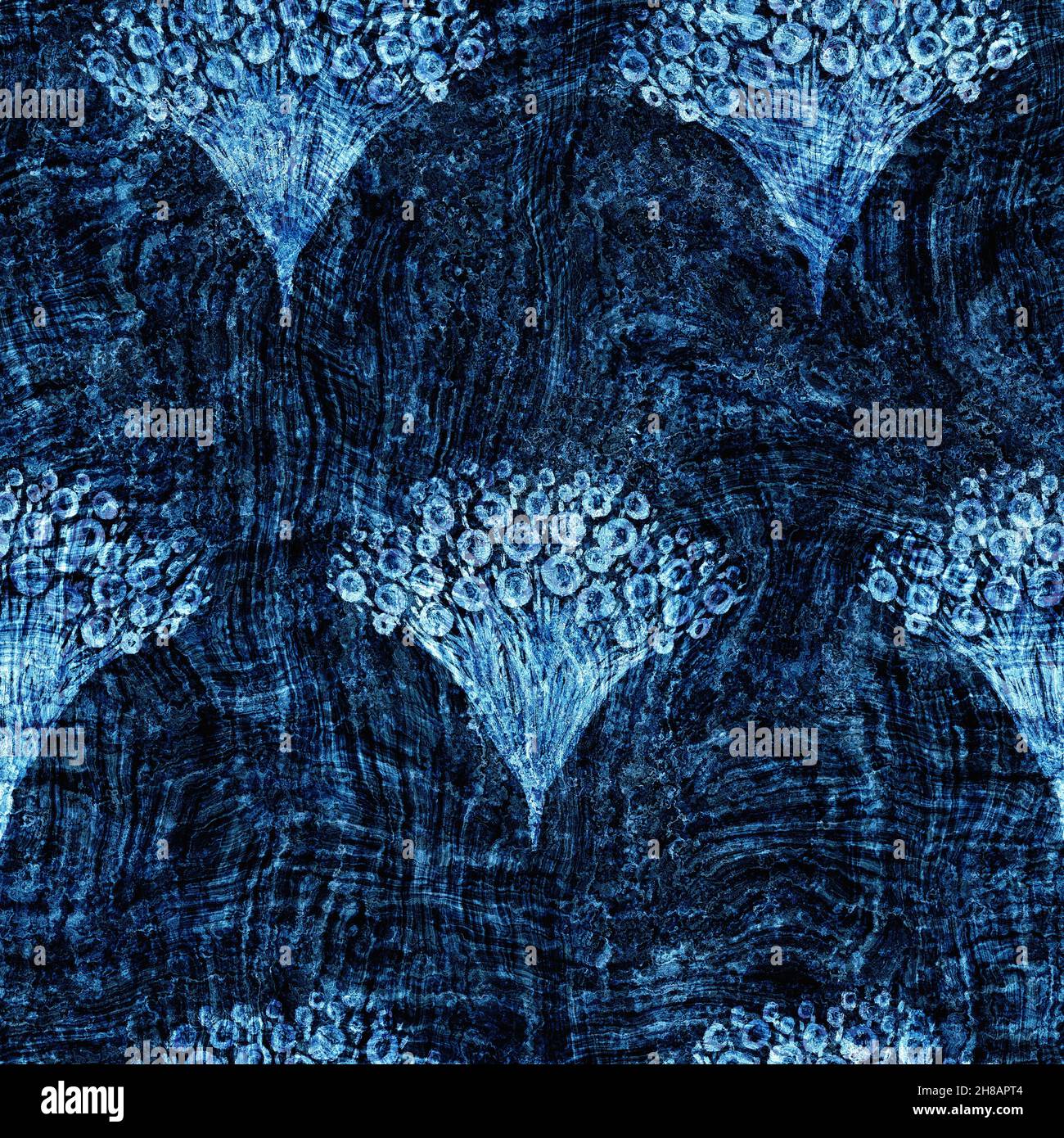 Seamless indigo block print texture on navy blue woven effect ...