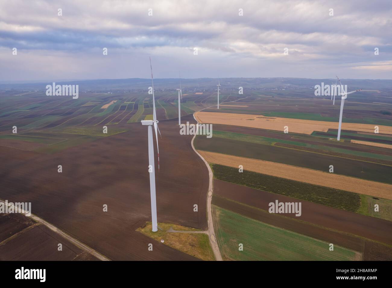 Aerial view of wind farm Stock Photo - Alamy