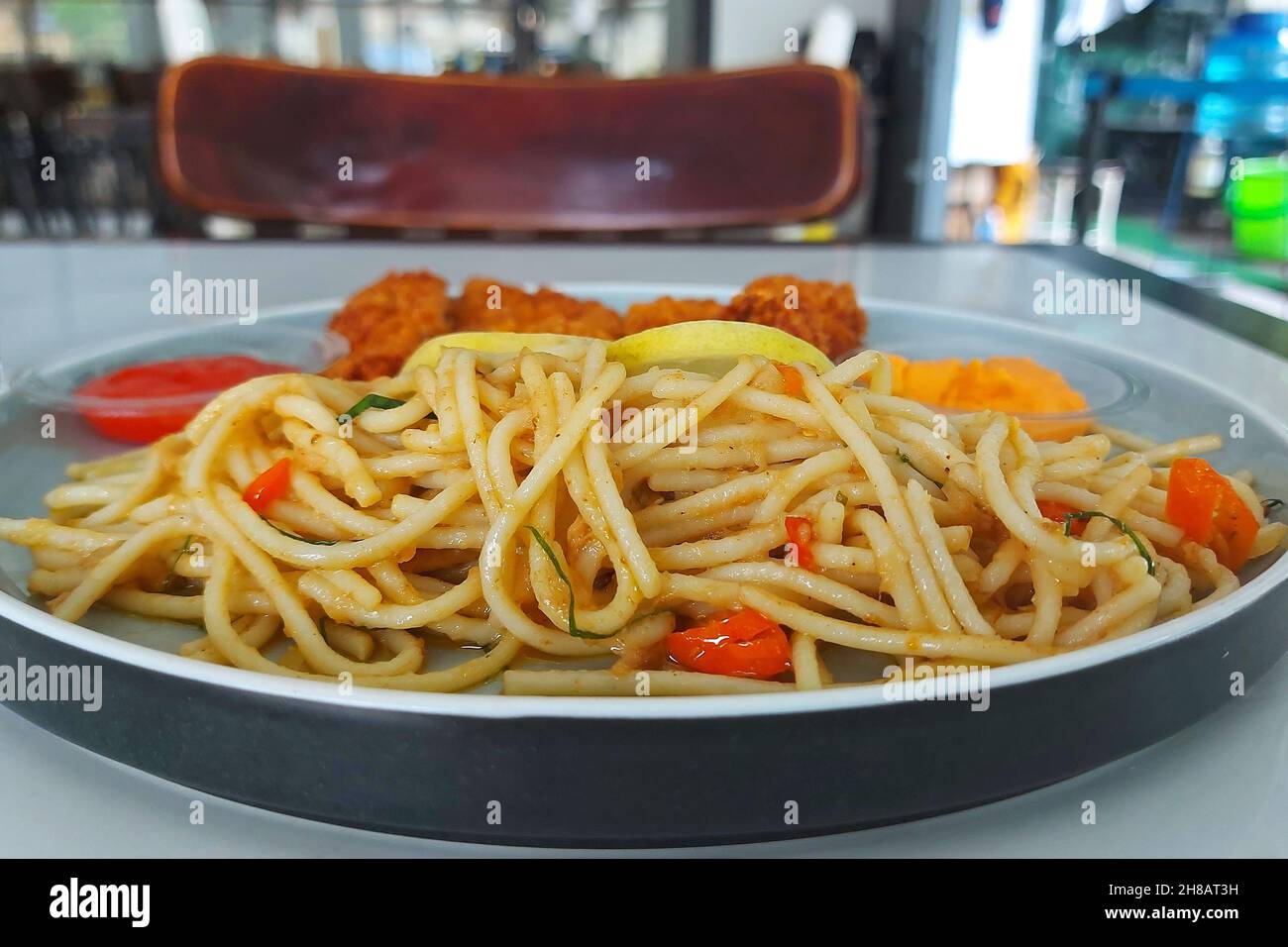 Spaghetti at Malacca Toast Cafe, Jakarta, Indonesia Stock Photo - Alamy