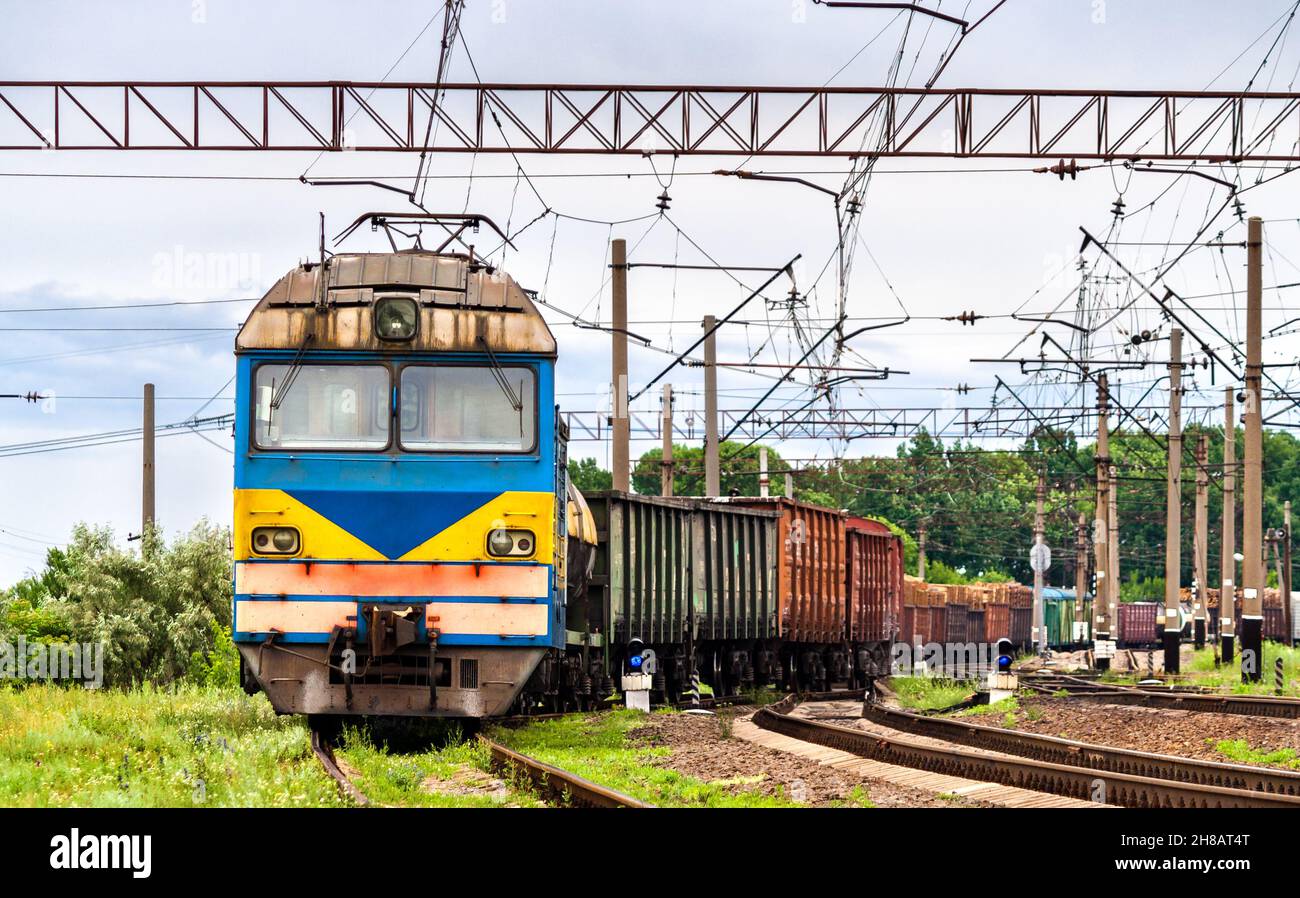 Freight electric train in Donetsk region, Ukraine Stock Photo - Alamy