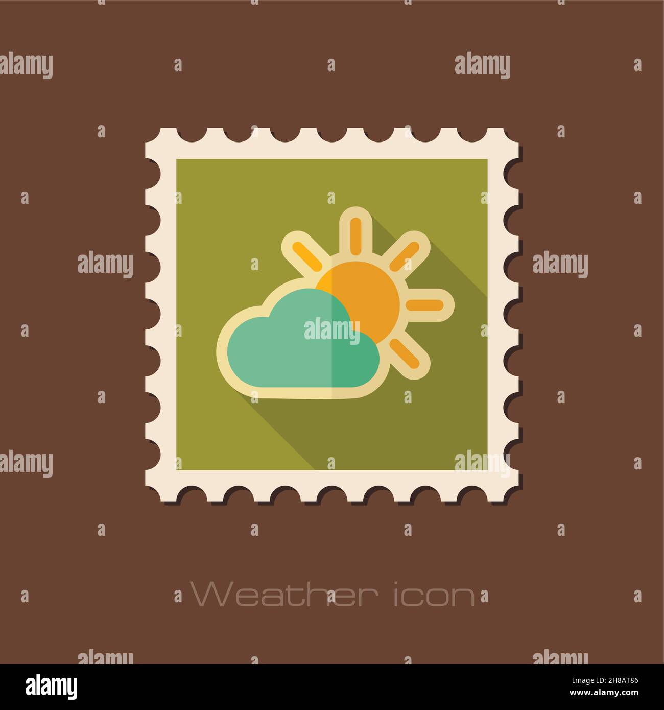 Sun and cloud flat stamp. Meteorology. Weather. Vector illustration eps ...