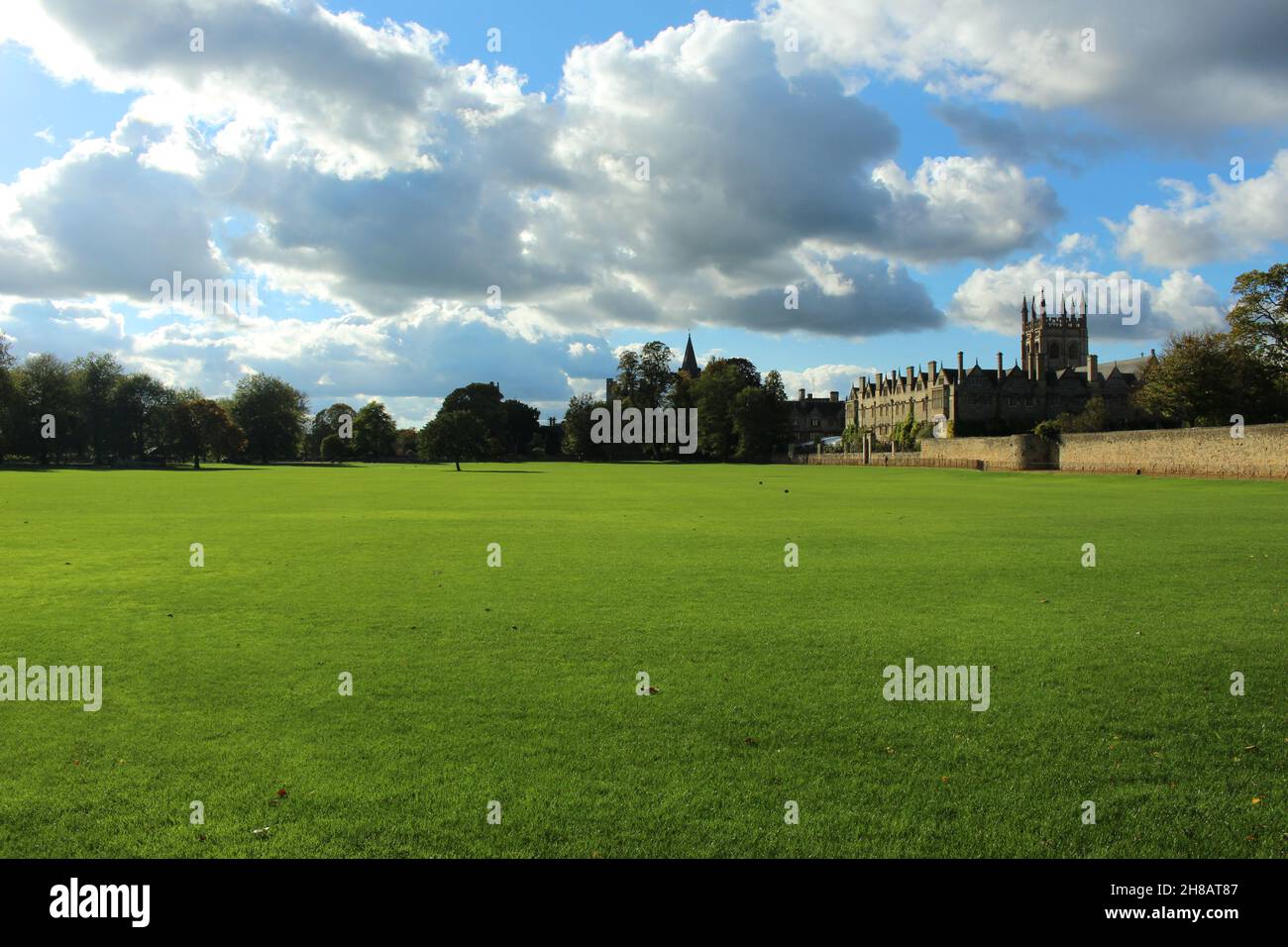 Merton Field and Merton college with blue sky with clouds as a ...