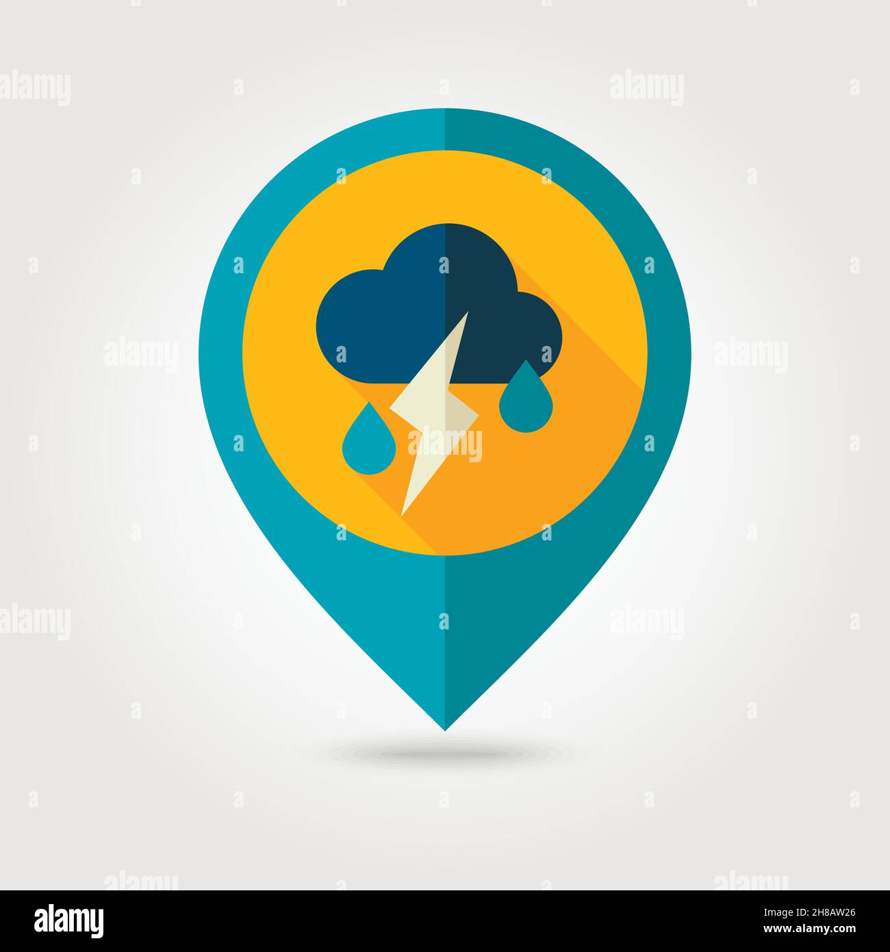 Cloud Rain Lightning flat pin map icon. Map pointer. Map markers ...