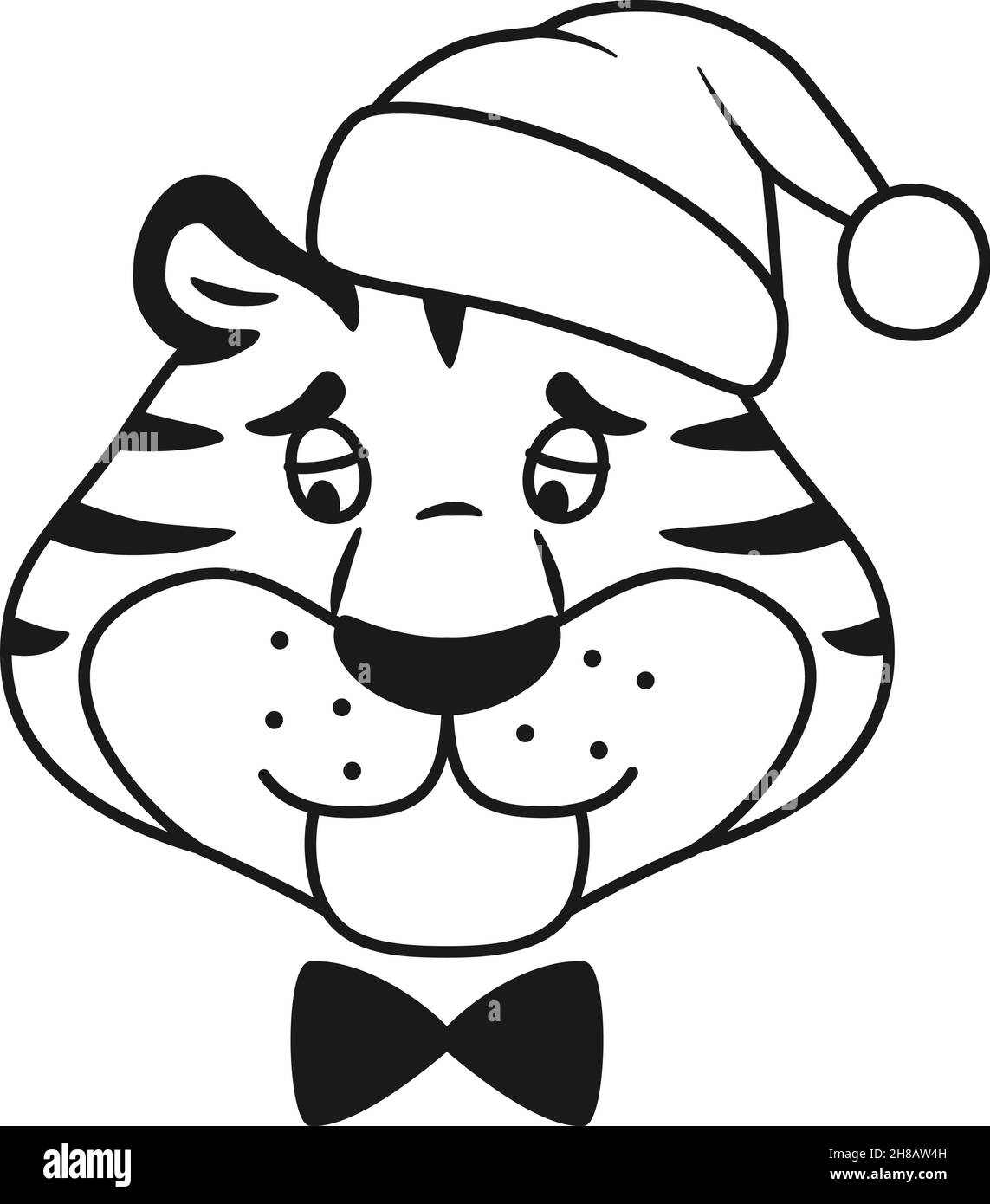Black and white outline upset tiger in Santa hat Stock Vector Image ...