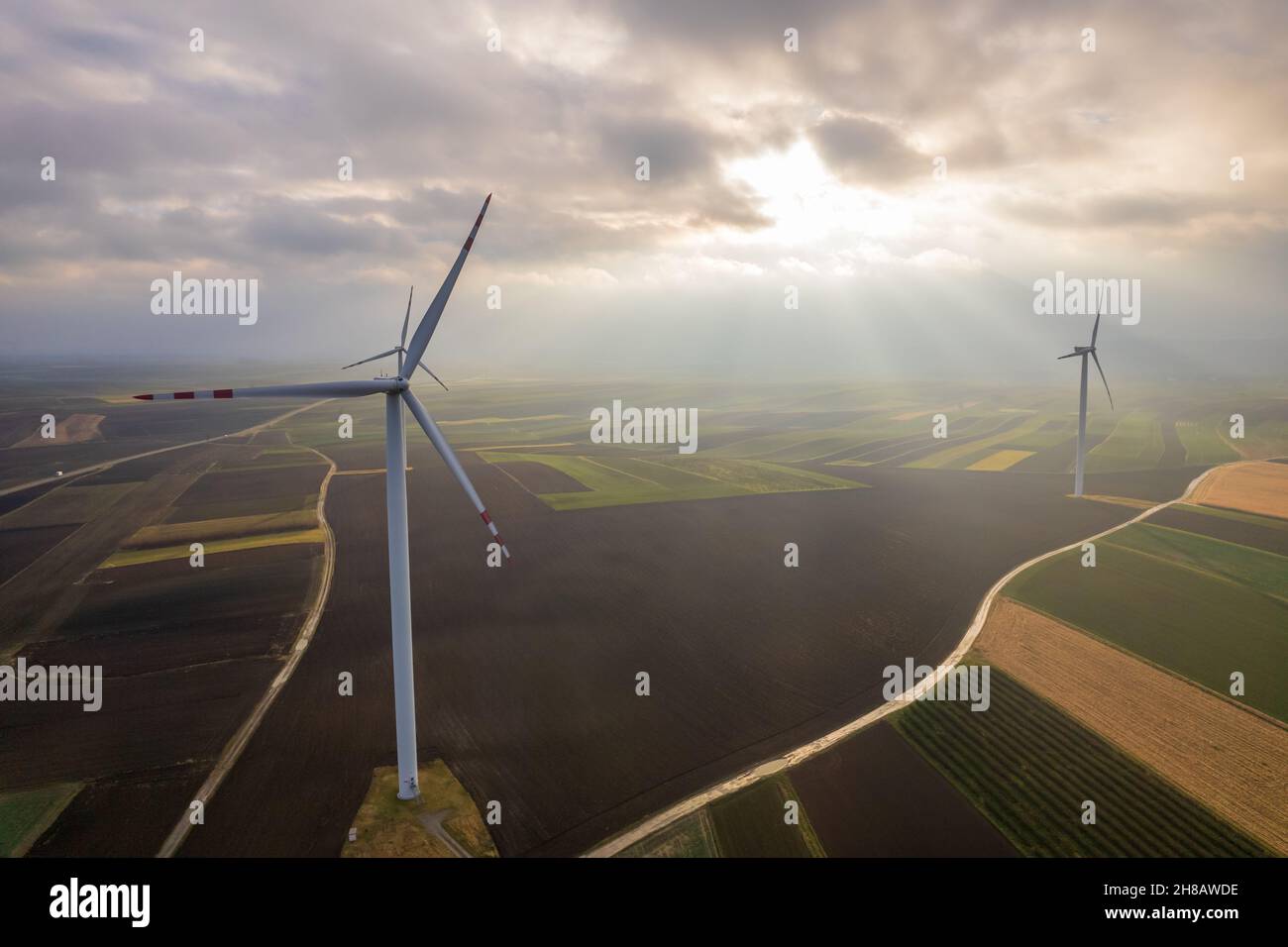 Aerial view of wind farm Stock Photo - Alamy