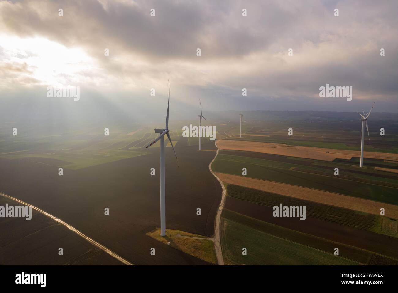 Aerial view of wind farm Stock Photo - Alamy