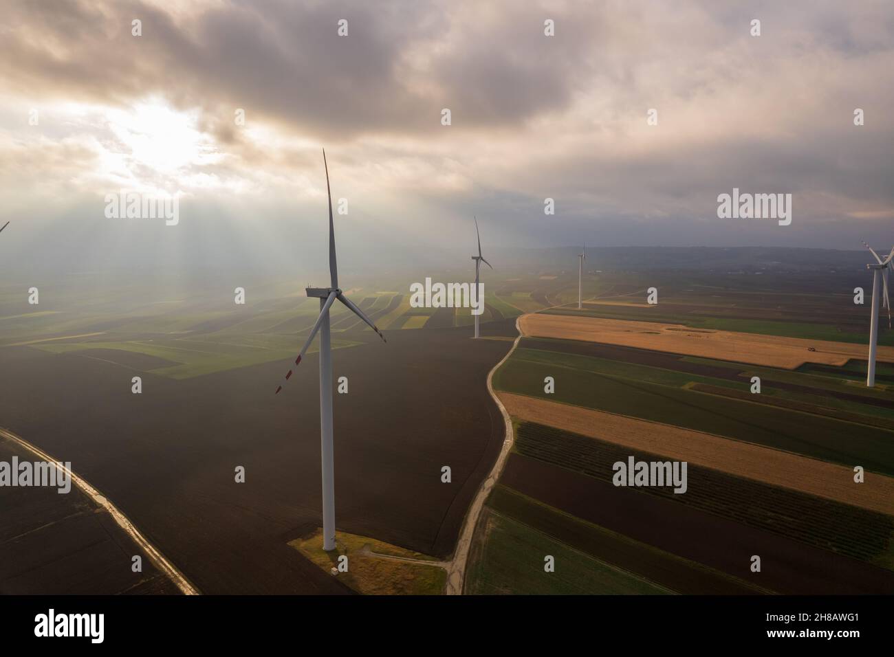 Aerial view of wind farm Stock Photo - Alamy