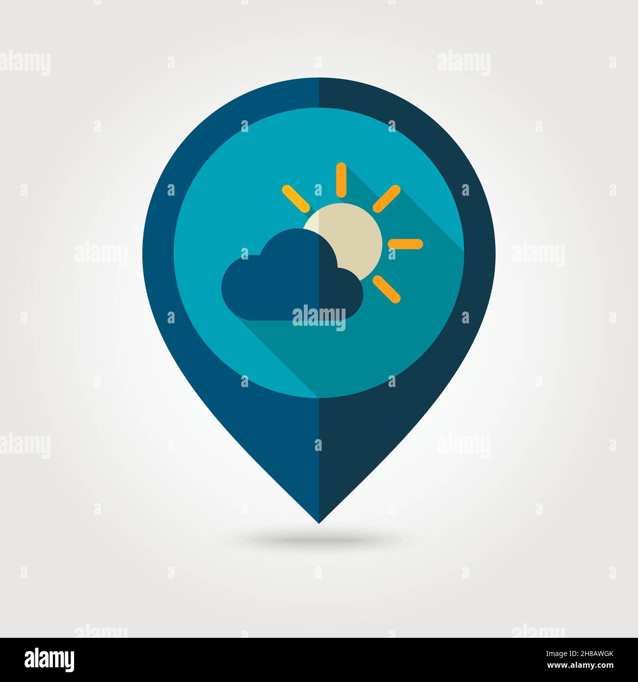 Sun and cloud flat pin map icon. Map pointer. Map markers. Meteorology ...