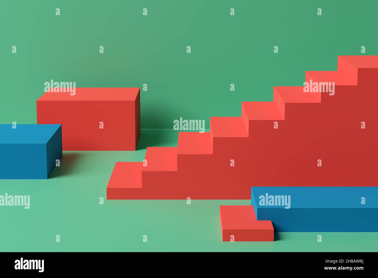 Vibrant 3D illustration of a staircase and basic geometric shapes Stock ...