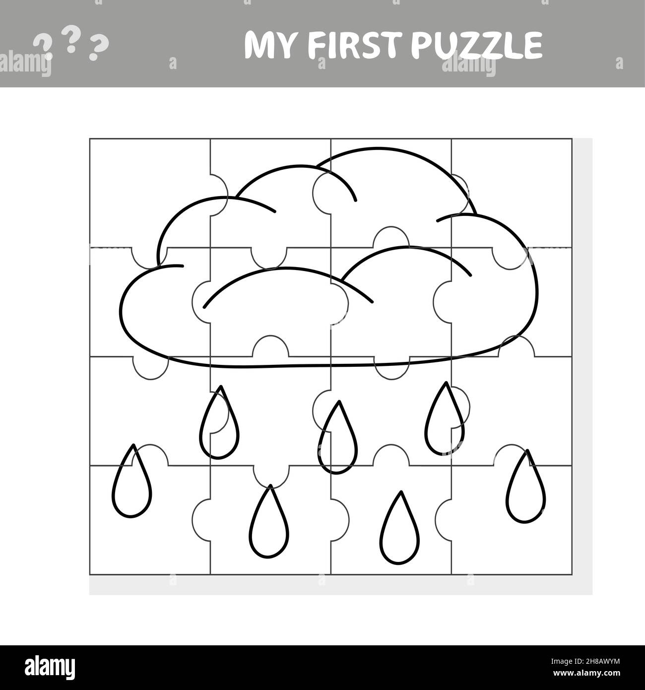 Puzzle. Rain cloud in cartoon style, education game for development of ...