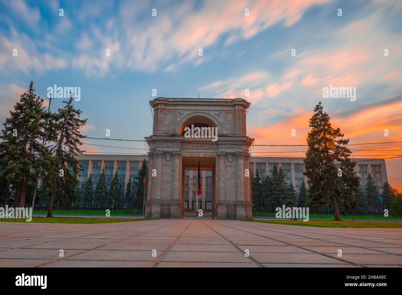 The Cathedral Park gate under a blue cloudy sky with long exposure in ...