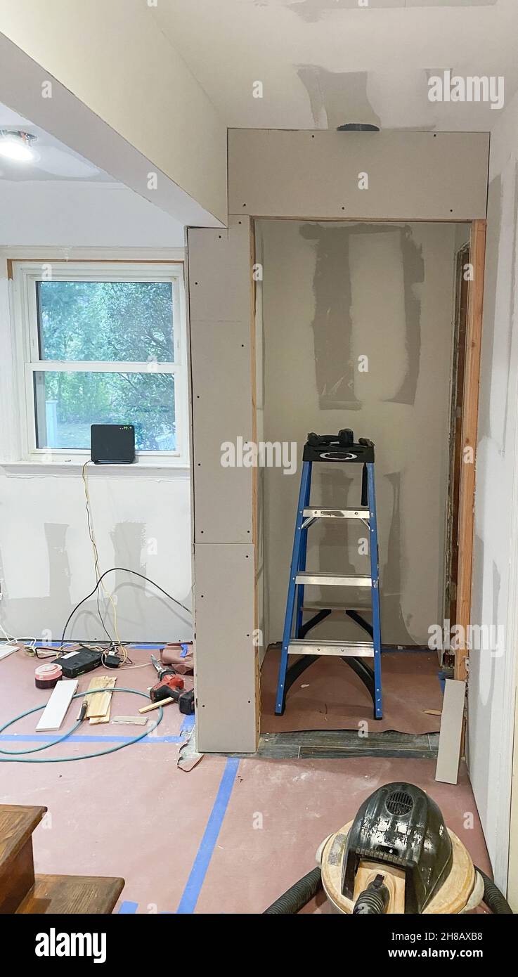 New walls and new rooms under construction in a residential home Stock ...