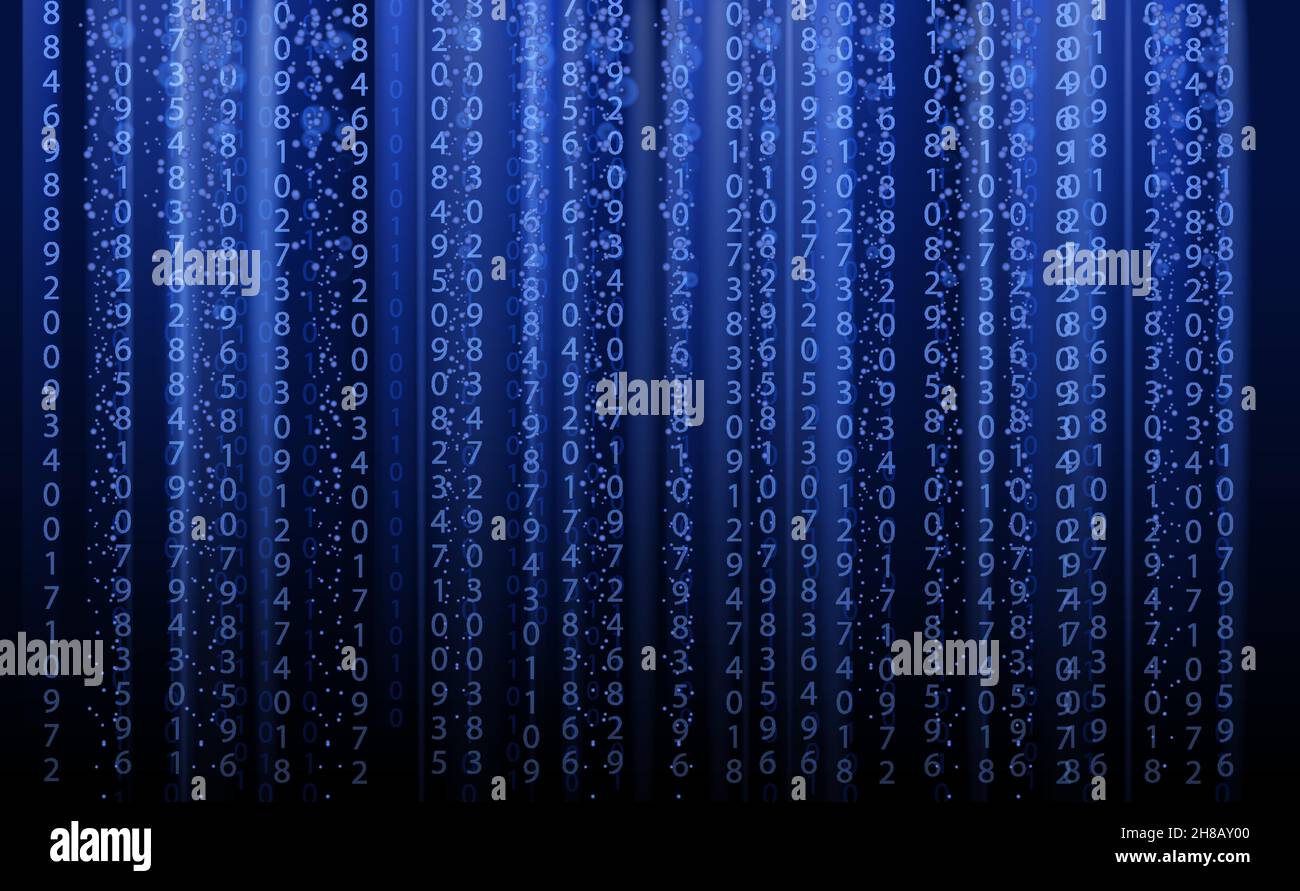 Abstract Technology background, matrix style, blue color, falling numbers. Digital binary data ...