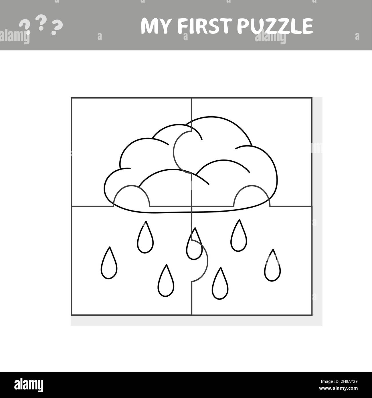 Puzzle. Rain cloud in cartoon style, education game for development of ...