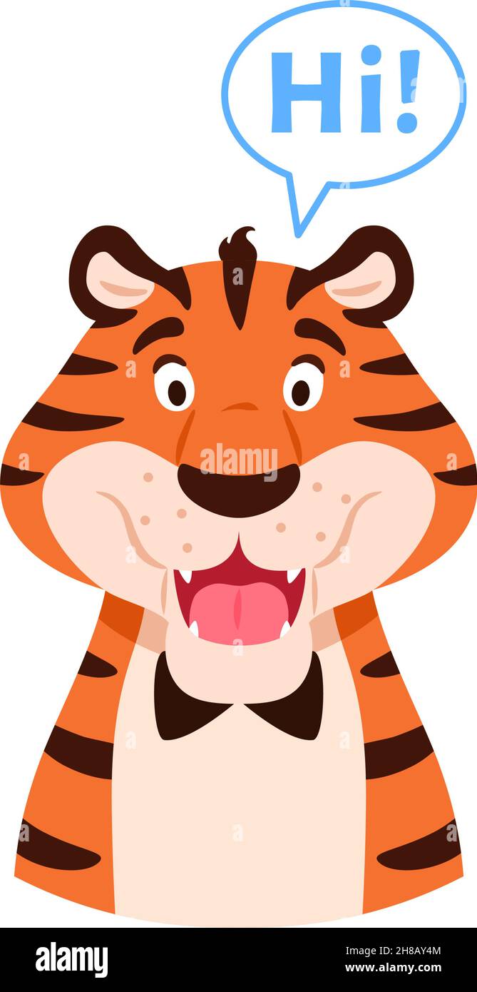Flat greeting smiling tiger say Hi portrait Stock Vector Image & Art ...