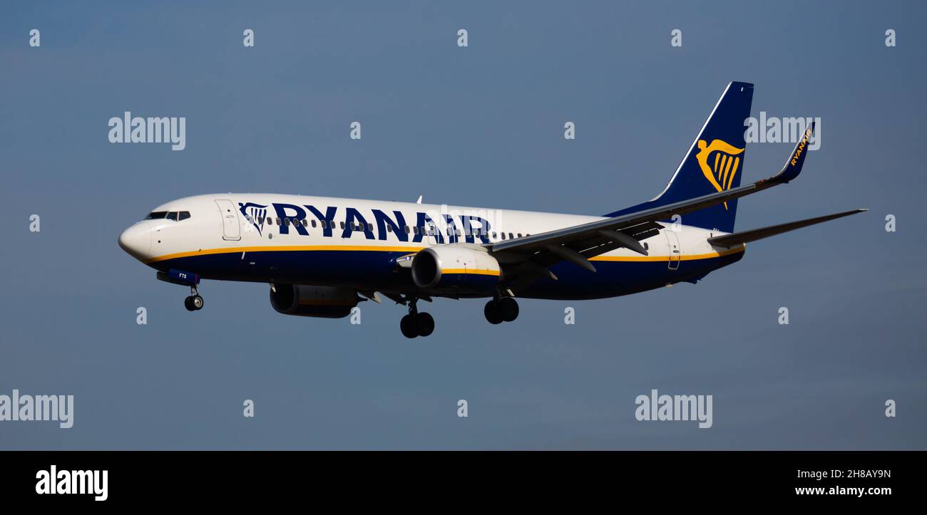 Image of passenger aircraft of company Ryanair during landing Stock ...