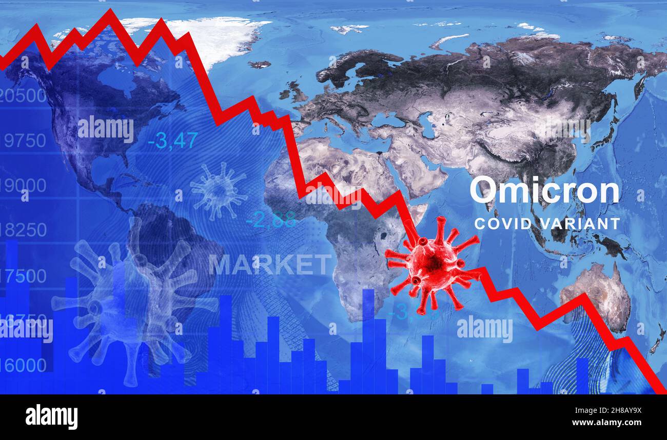 Omicron COVID-19 variant effect to business, graph of stock market on ...