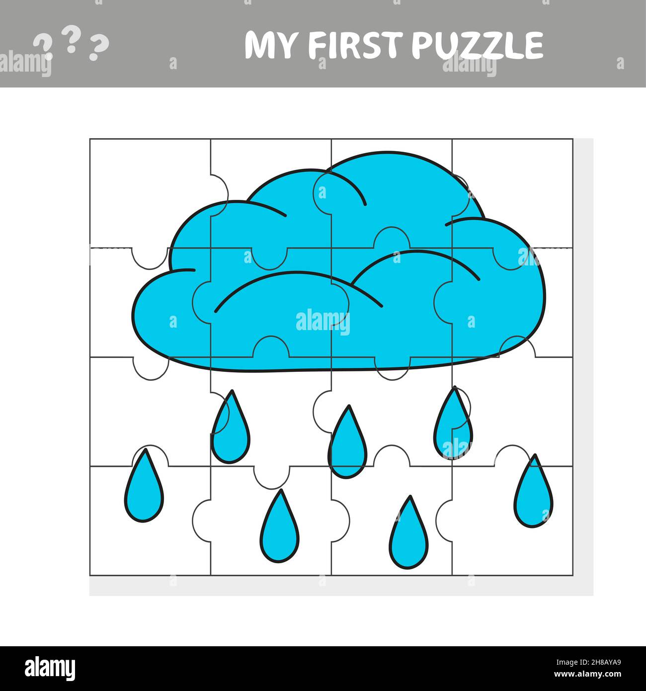 Puzzle. Rain cloud in cartoon style, education game for development of ...