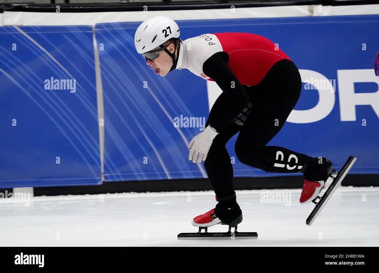 Michal NIEWINSKI (POL) in action in 1000 meter heats during ISU World ...