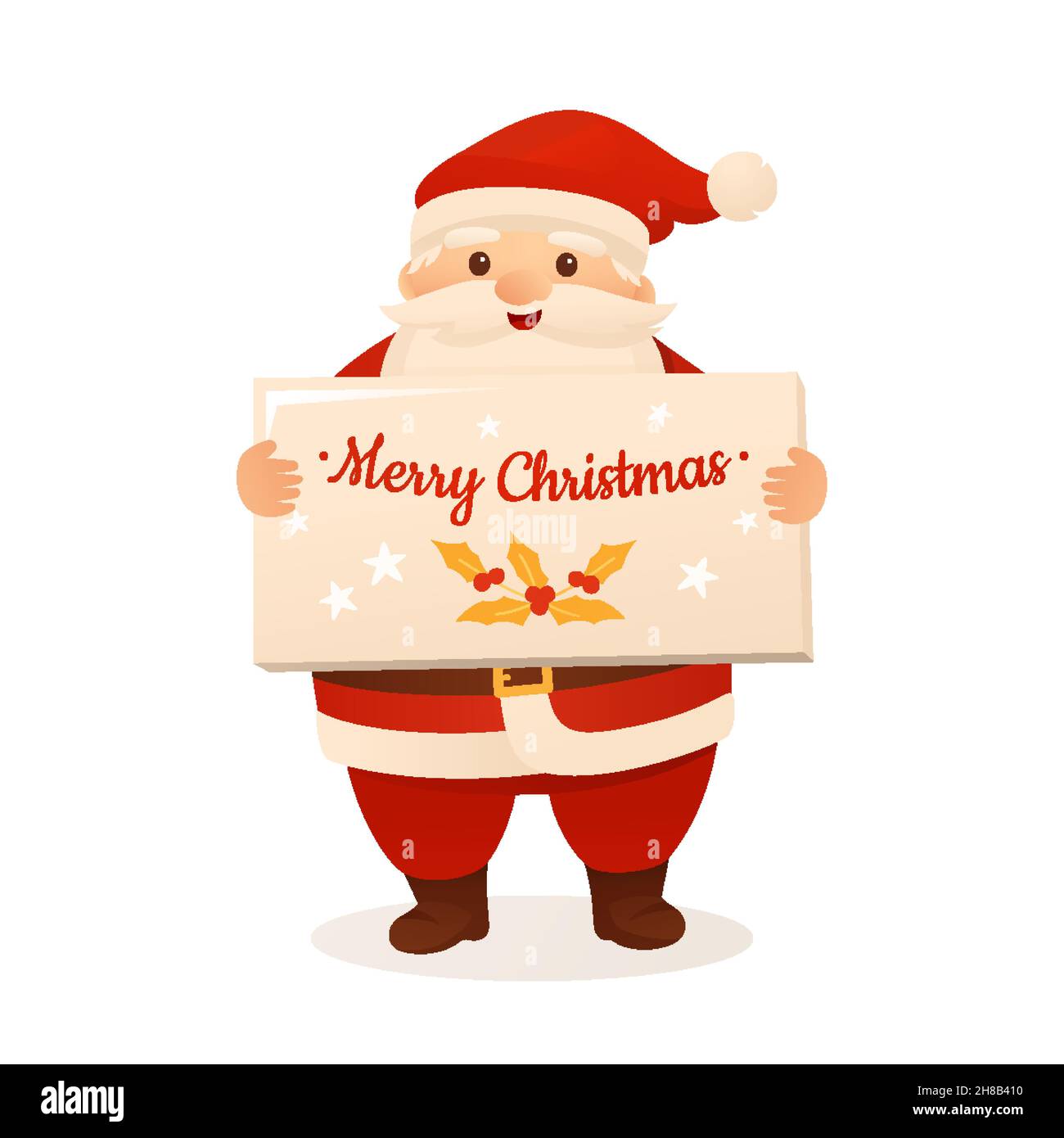 Santa Claus holding sign board, cartoon merry Christmas greeting card ...