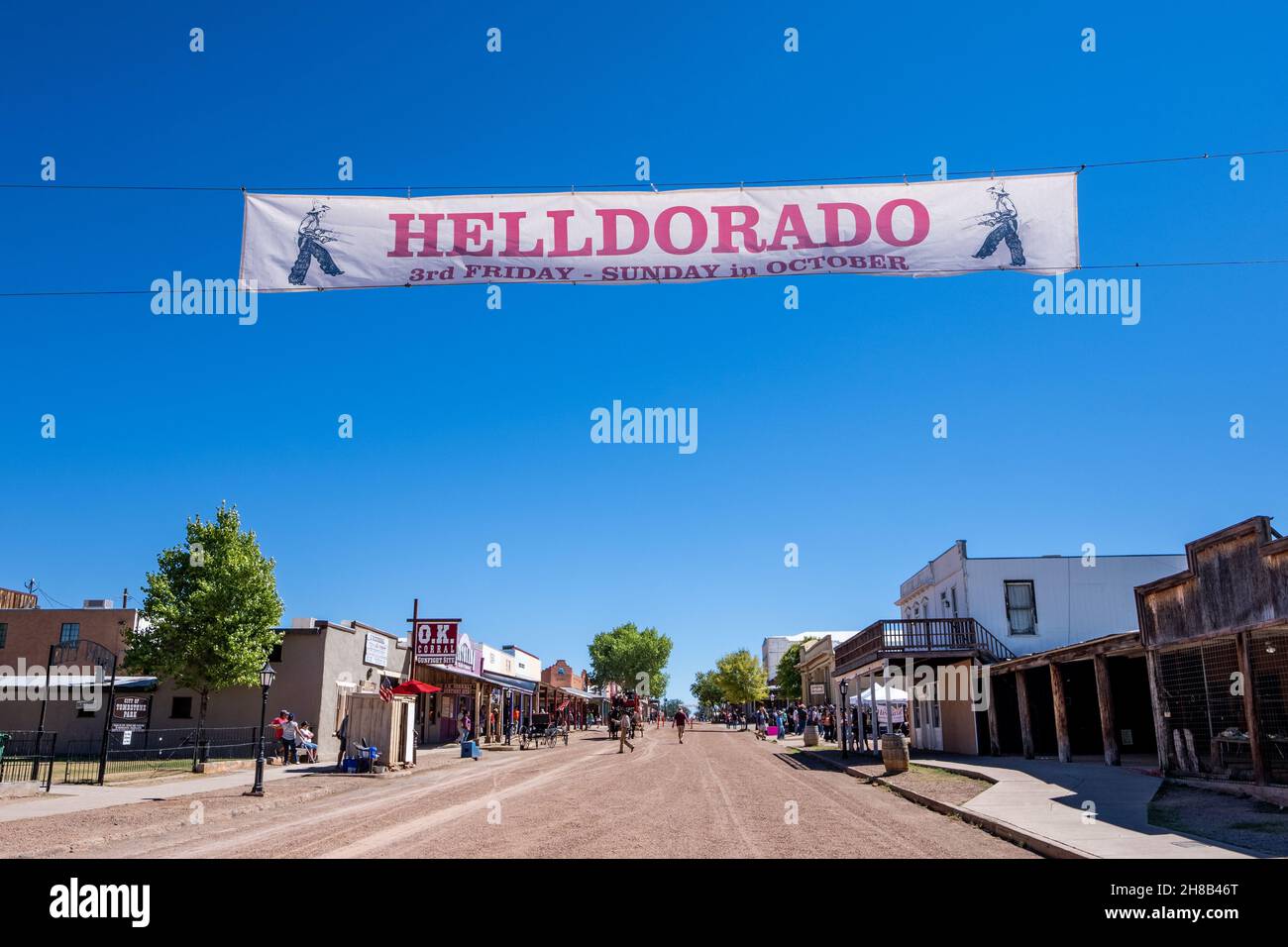 Tombstone, AZ - Oct. 9, 2021: A banner advertising Helldorado hangs ...