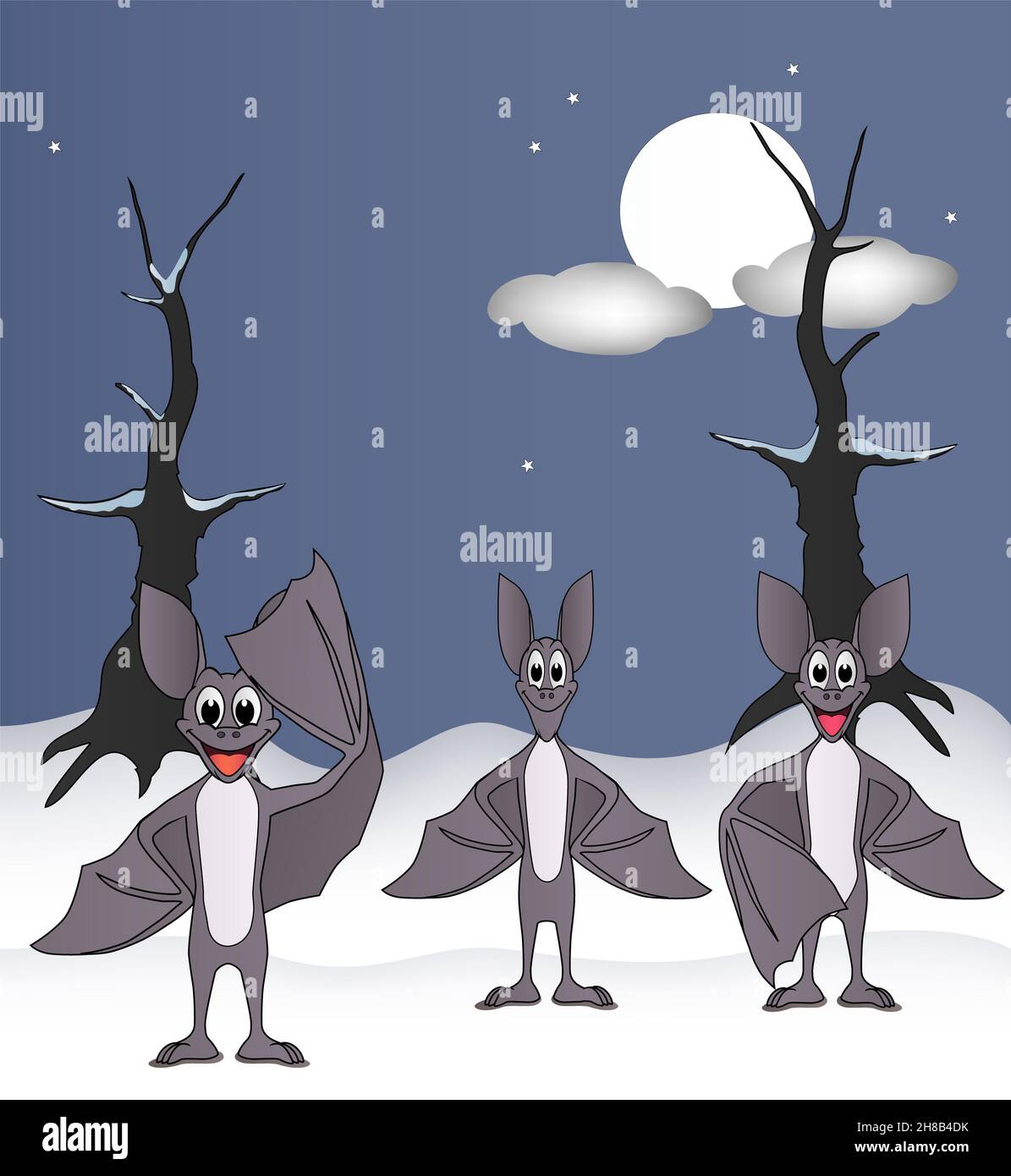 Bats taking pictures and posing together on a full moon in winter Stock ...