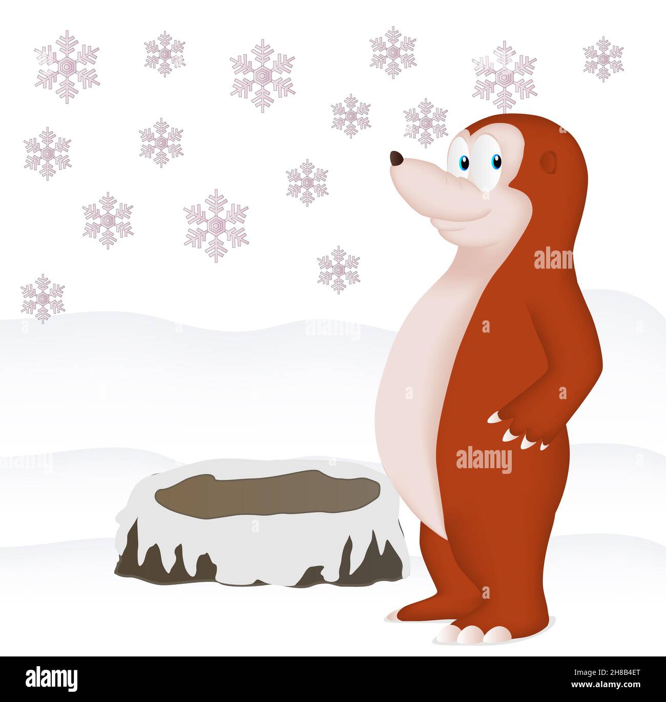 A mole and a hole in the snow falling in winter Stock Photo - Alamy