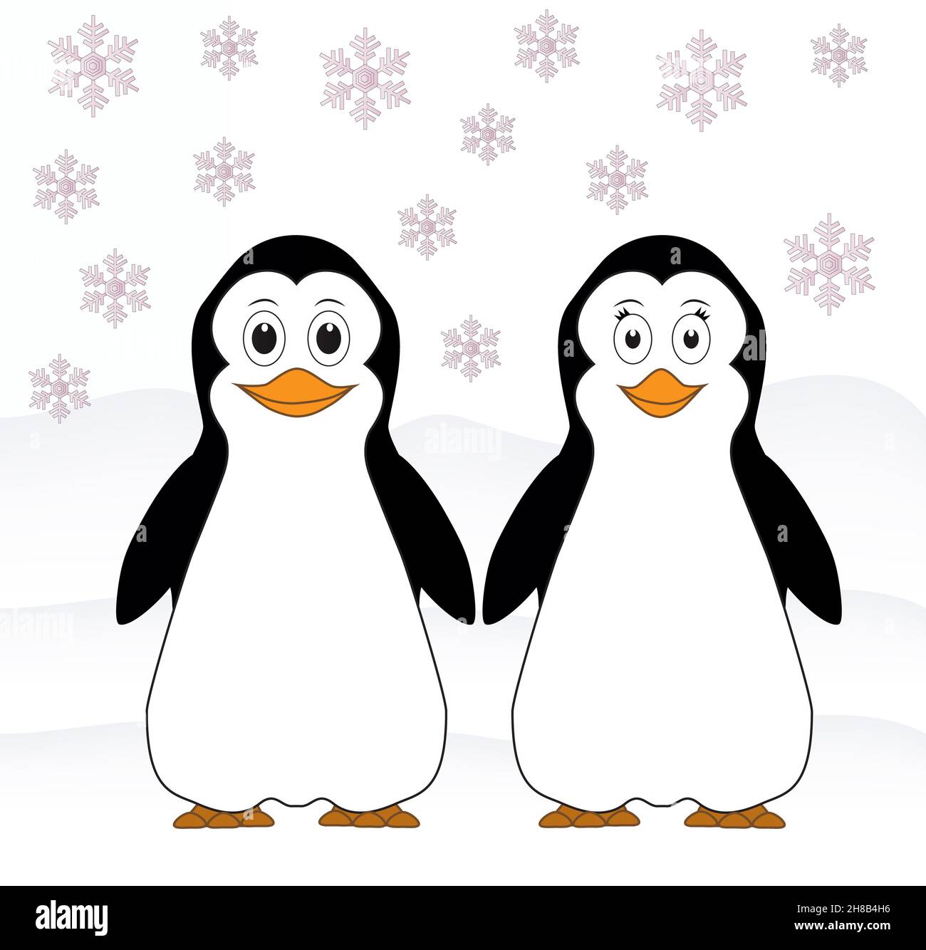 A pair of smiling penguins welcome a winter holiday Stock Photo - Alamy