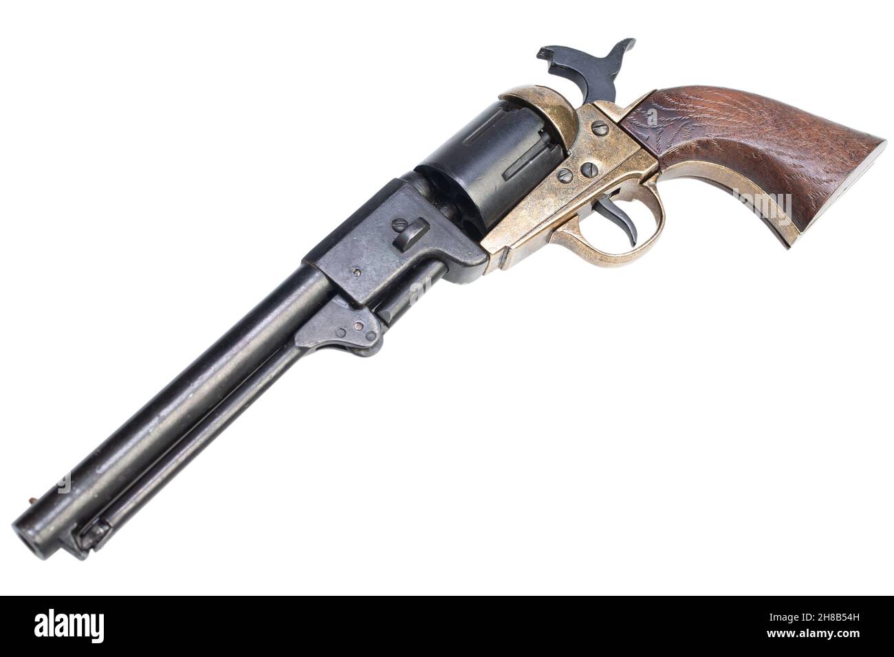 Old West Gun - Cocked and Locked Army Revolver isolated on white ...