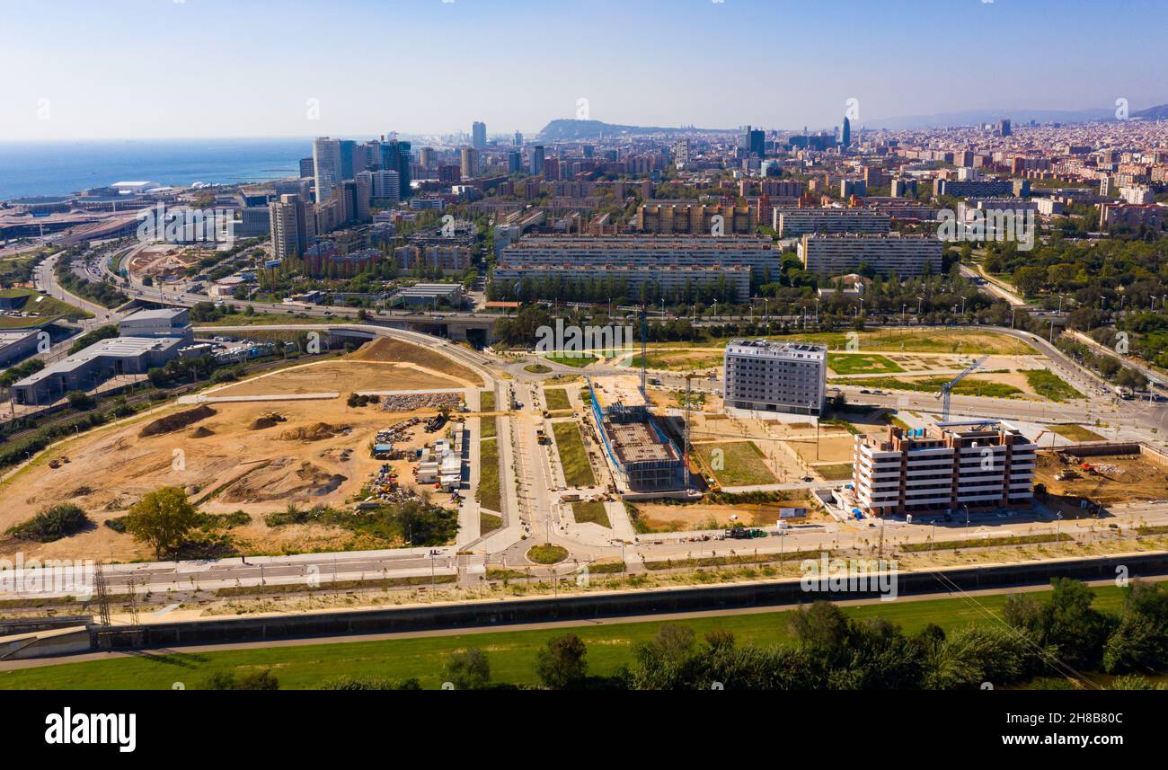 Aerial view of Diagonal Mar district, Barcelona Stock Photo - Alamy