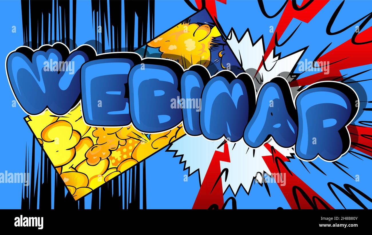 Webinar. Comic book word text on abstract comics background. Retro pop ...