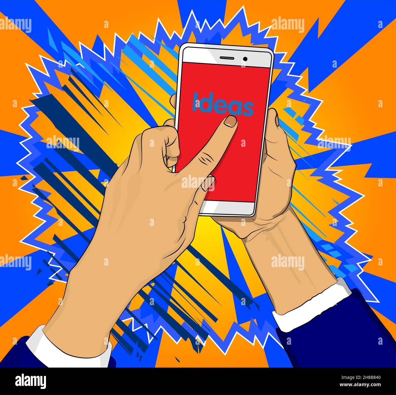 Ideas text on Smartphone screen. Cartoon vector illustrated mobile ...